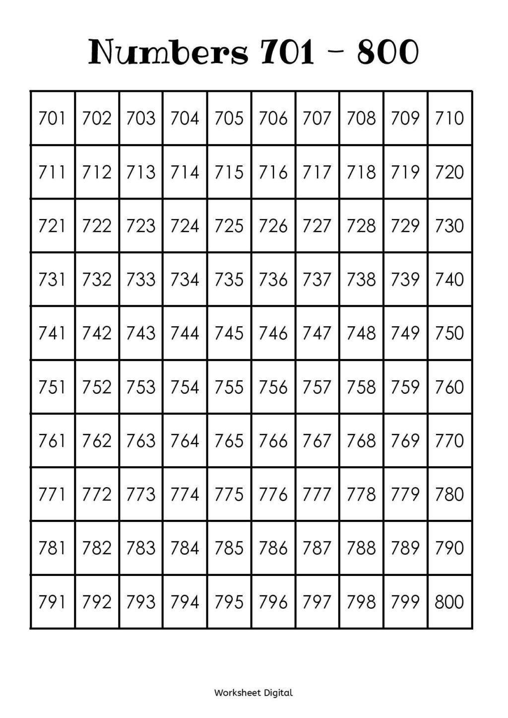 Printable 1-1000 Number Chart - Free Printable Chart