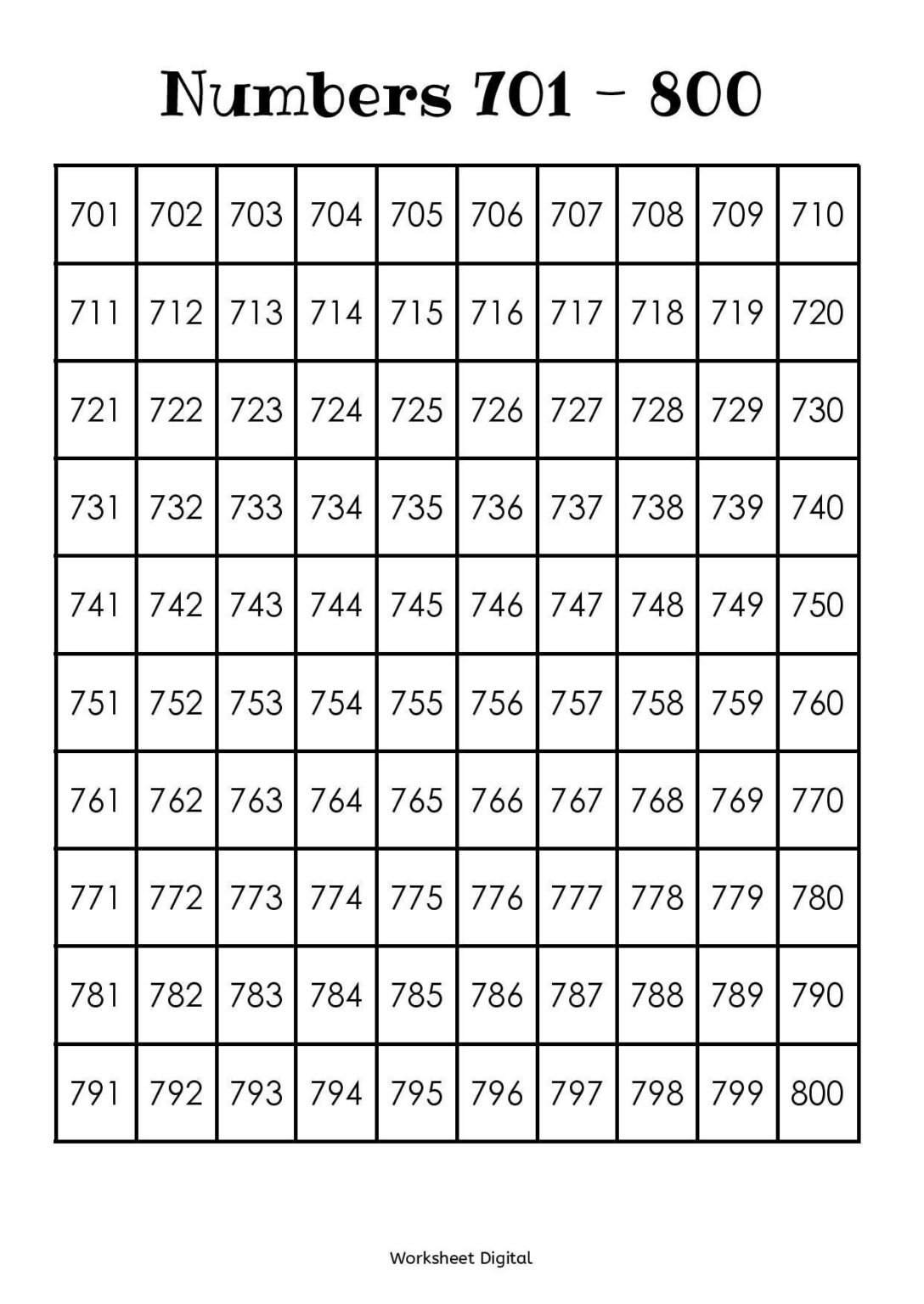 Printable 1-1000 Number Chart - Free Printable Chart