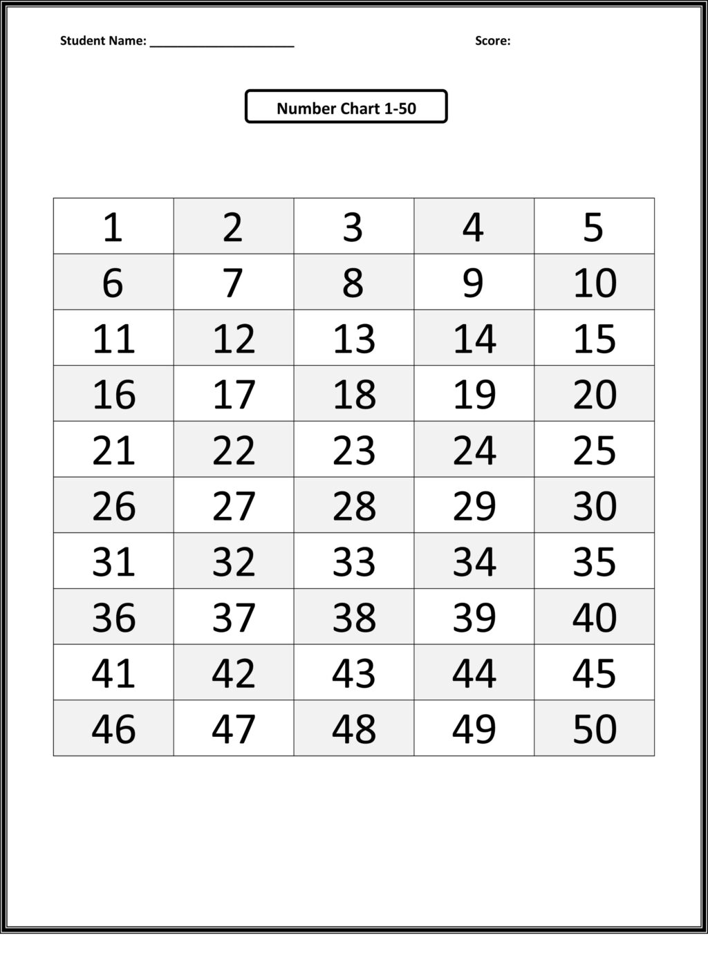 Printable Numbers 1 50 Chart - Free Printable Chart