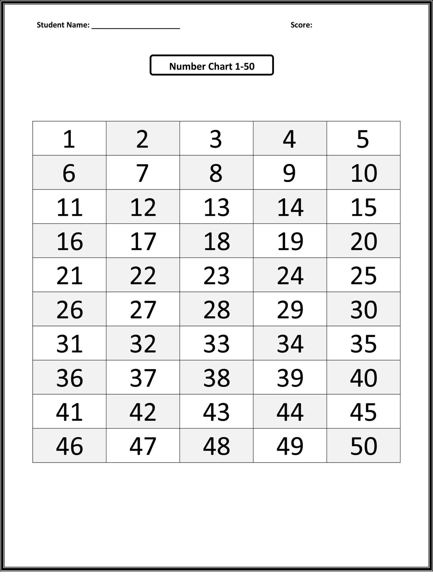 Printable Numbers 1 50 Chart - Free Printable Chart
