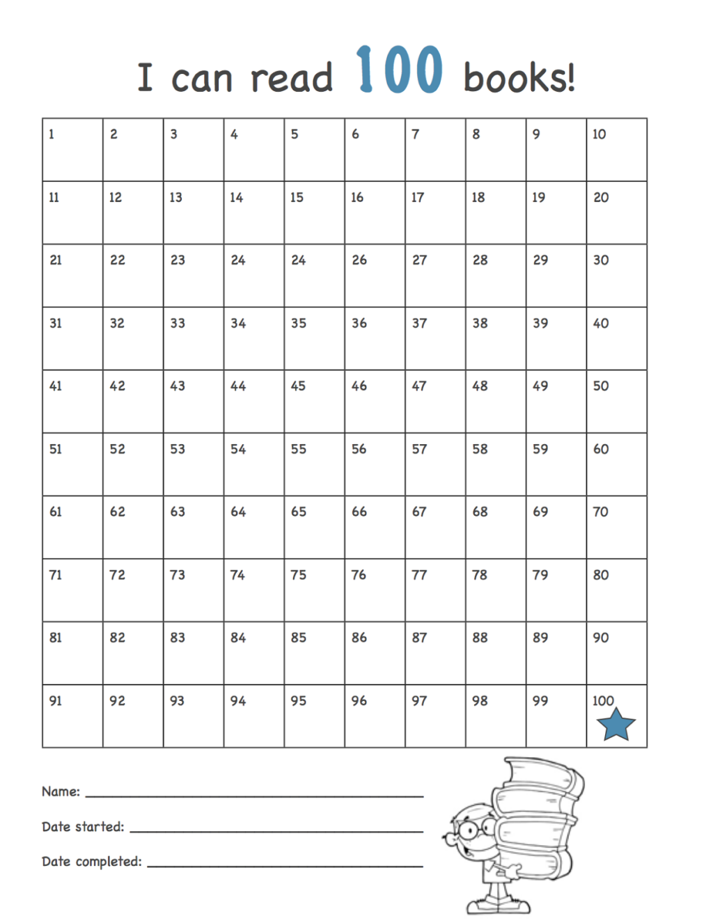 100 Book Reading Chart Printable Free - Free Printable Chart