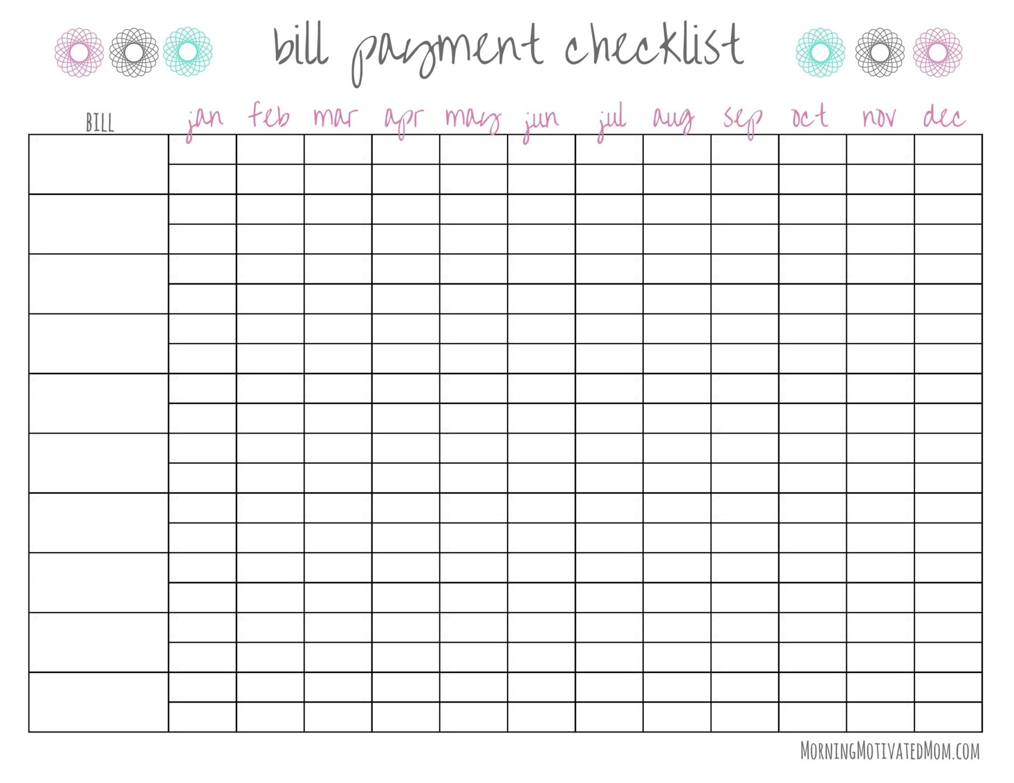 Pdf Free Printable Monthly Bill Chart - Free Printable Chart