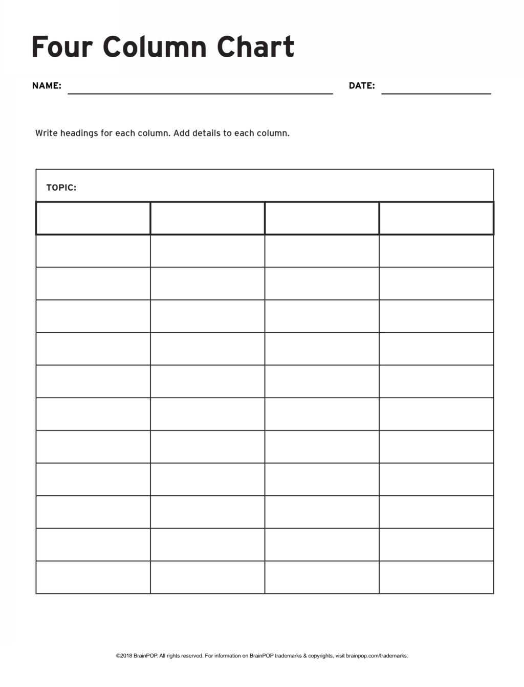 Blank 4 Column Chart Printable - Free Printable Chart