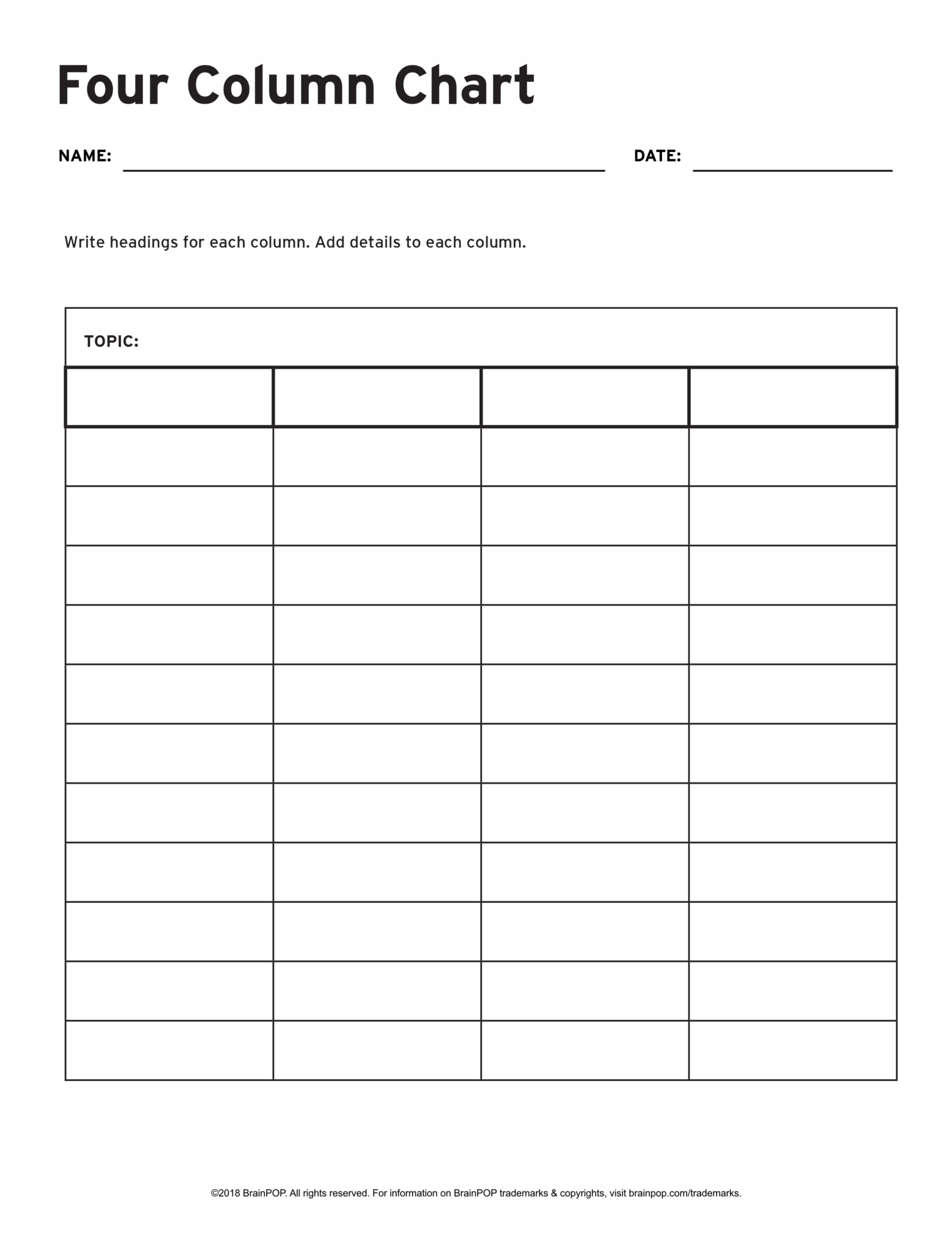 Printable 4 Column Chart Template - Free Printable Chart