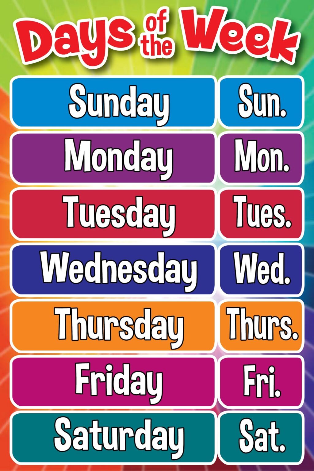 Days Of The Week Chart Free Printable - Free Printable Chart