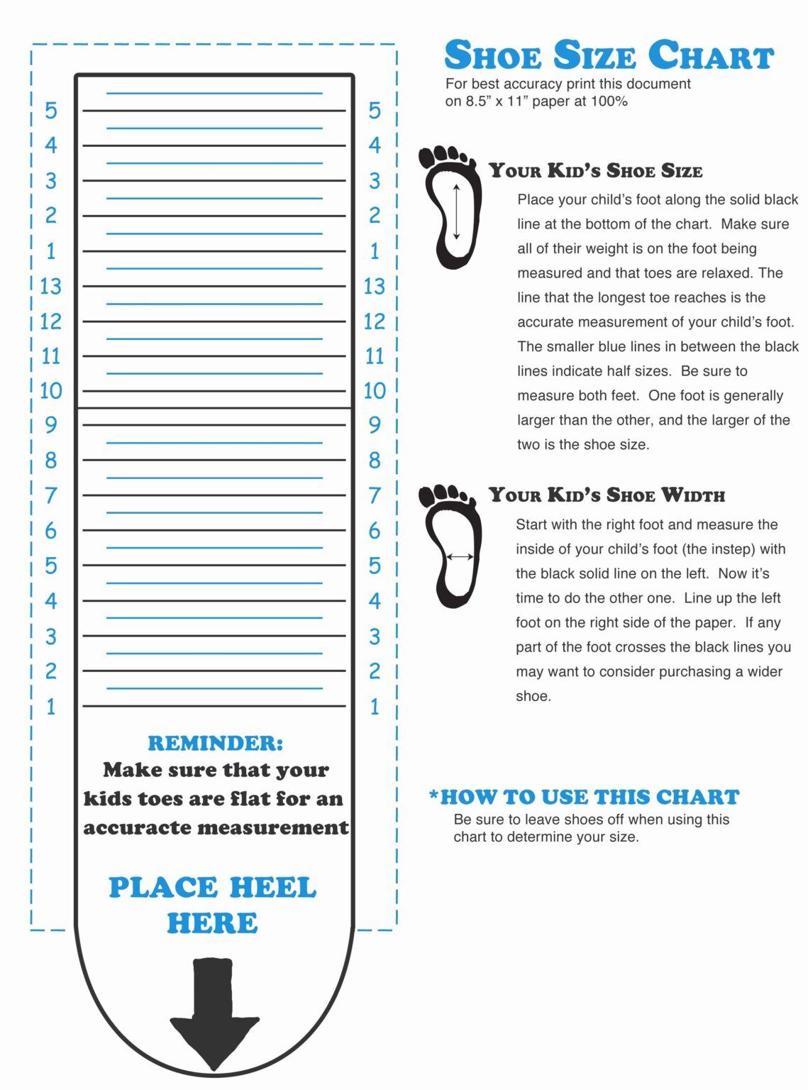 Printable Foot Measuring Chart - Free Printable Chart