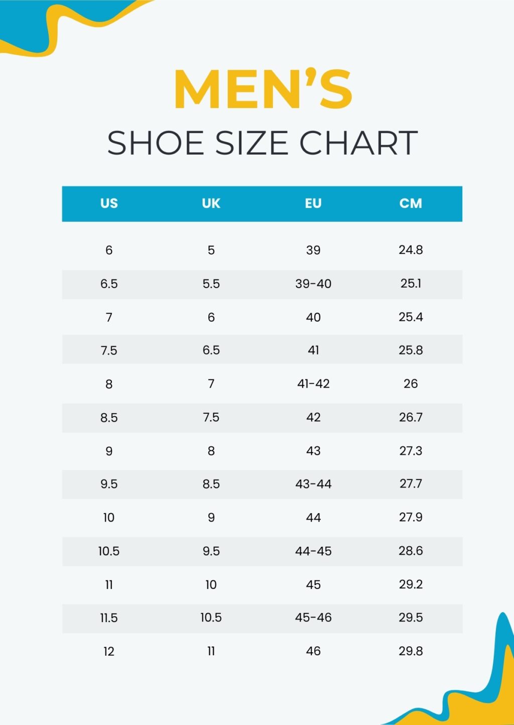 Shoe Sizing Chart Printable - Free Printable Chart