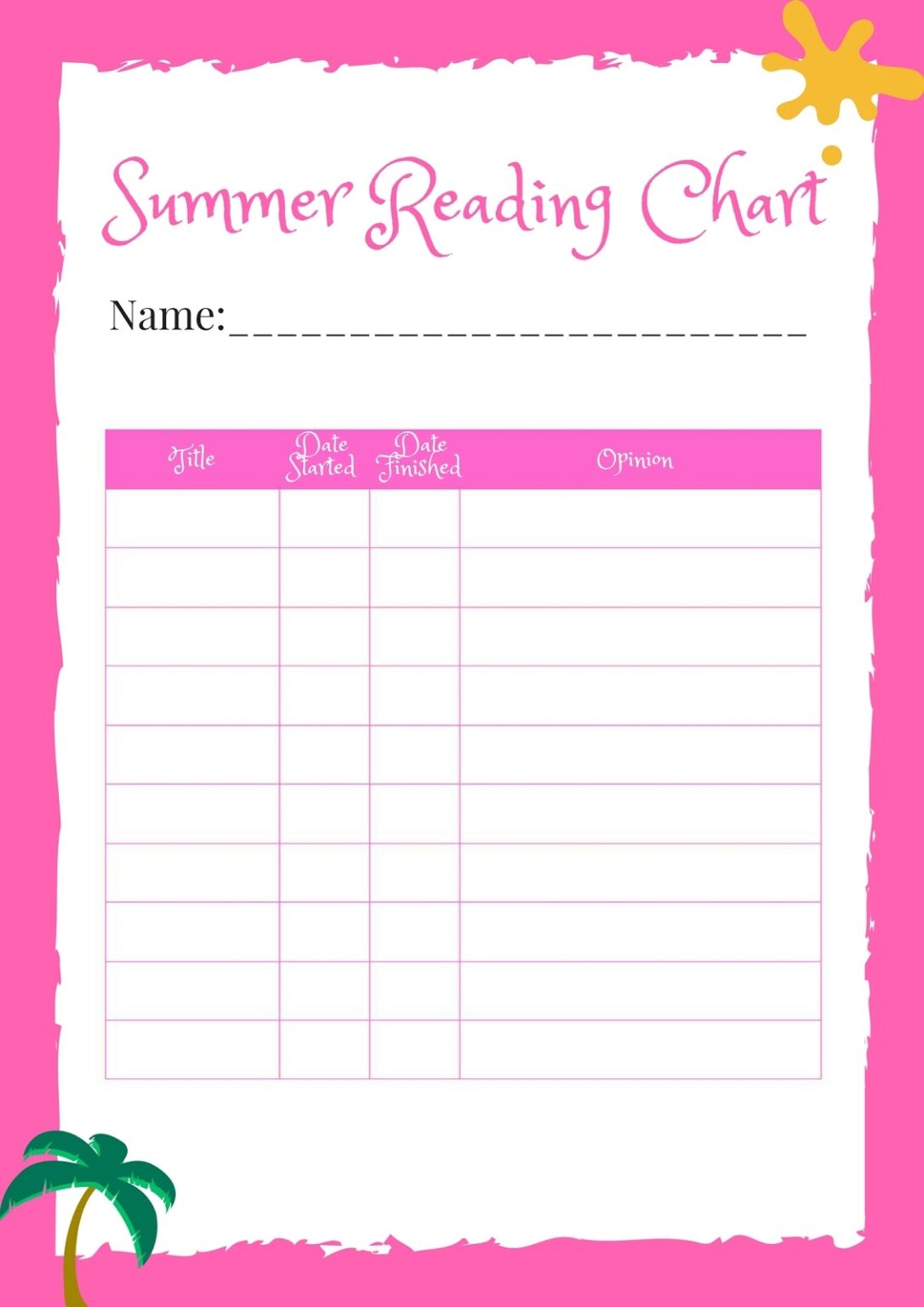 Summer Reading Chart Printable - Free Printable Chart